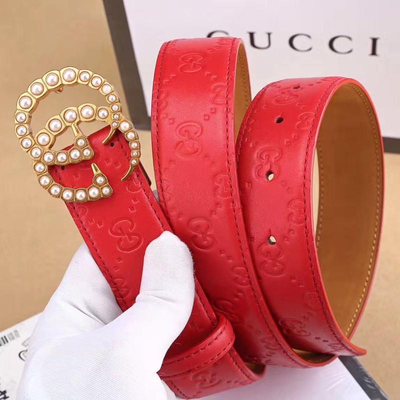 GU Belt Gold Pearl Leather Red – SHU
